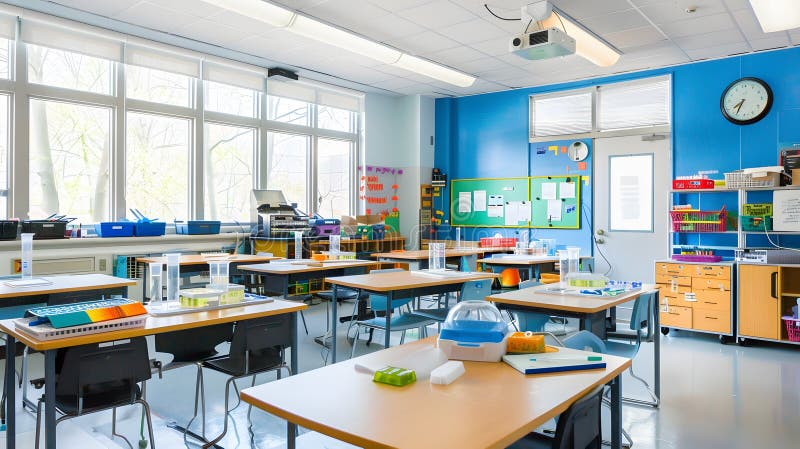 Bright Science Classroom Setup for Experiments Stock Illustration ...