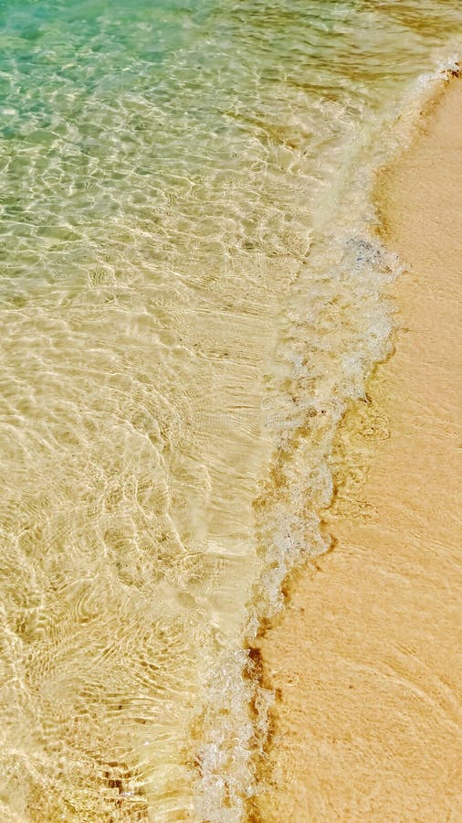 Bright Sea with Waves and Golden Yellow Sand, Vertical Image Stock ...