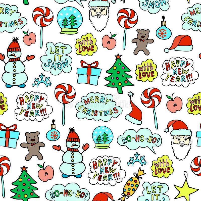 Seamless Cartoon Christmas Pattern on the White Background Stock Vector ...