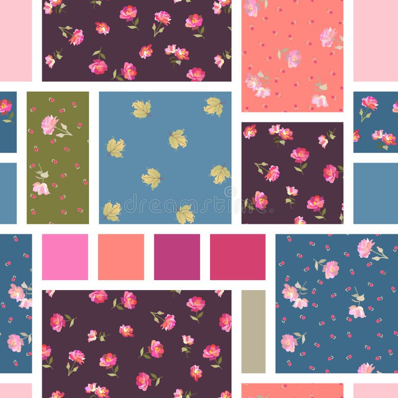 Bright Seamless Patchwork Pattern. Summer Print with Flowers and Leaves ...
