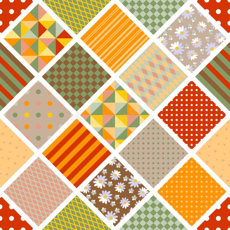 Bright Seamless Patchwork Pattern in Red Colors. Patches with Floral ...