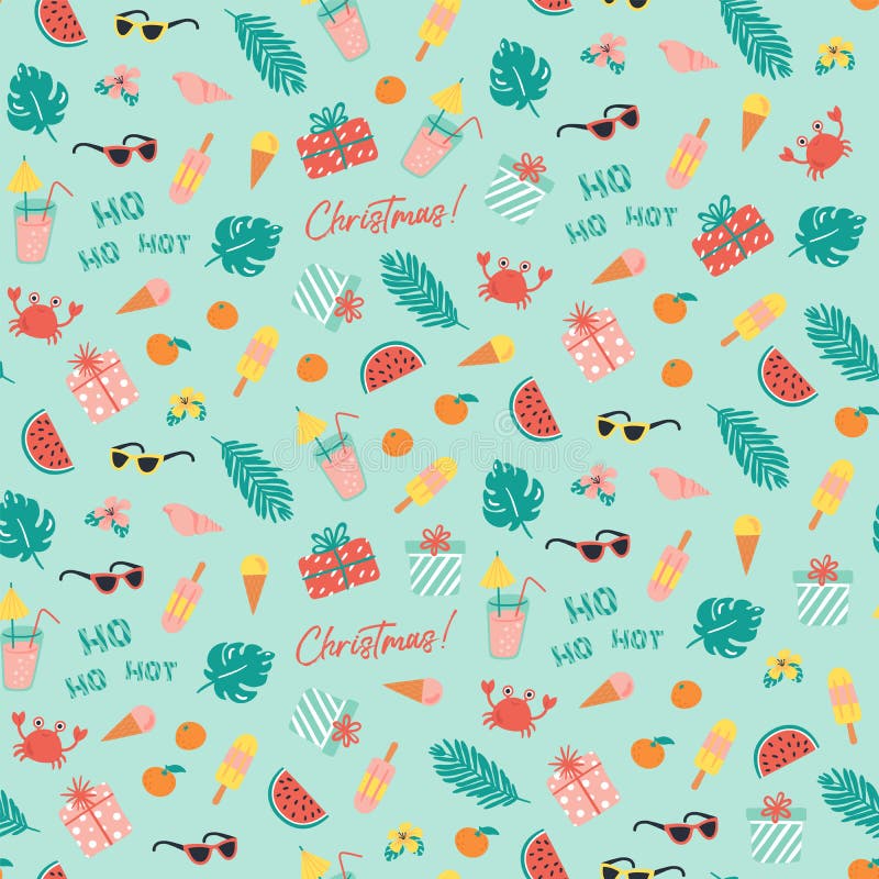 Bright Seamless Pattern with Attributes of Christmas and Summer ...