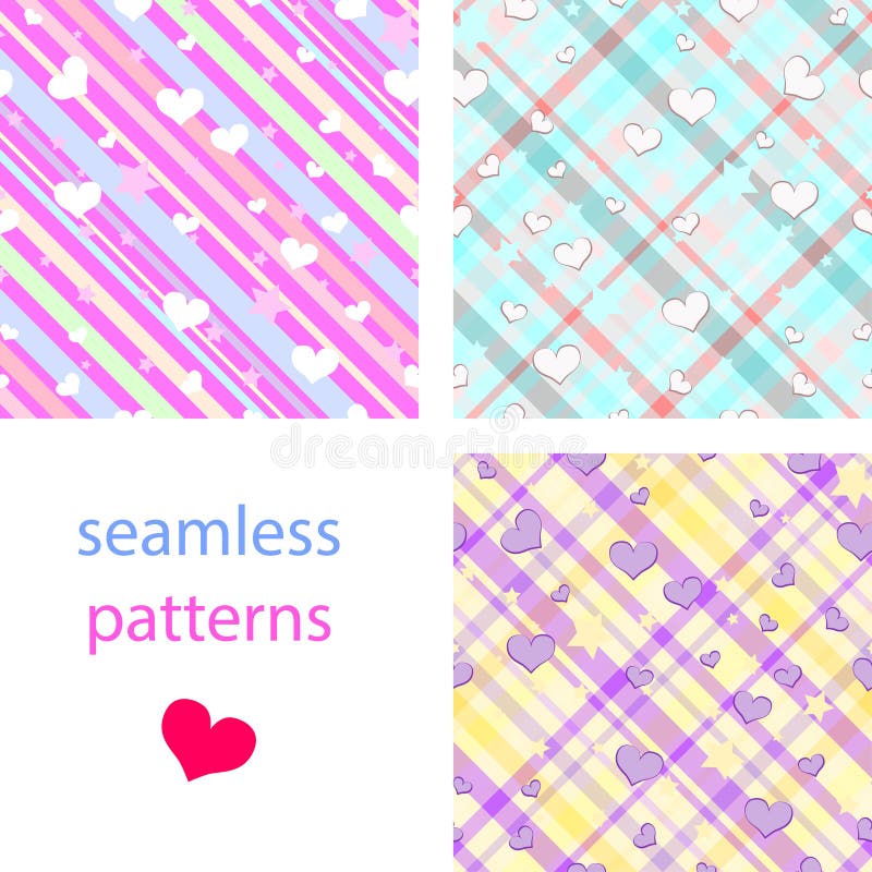 Bright Seamless Pattern with Colorful Stripes, Stars and Hearts for ...