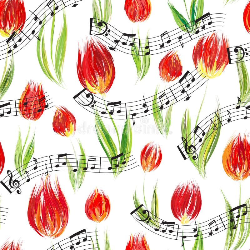 Bright Seamless Pattern with Oil Painted Red Tulip Flowers End Notes ...