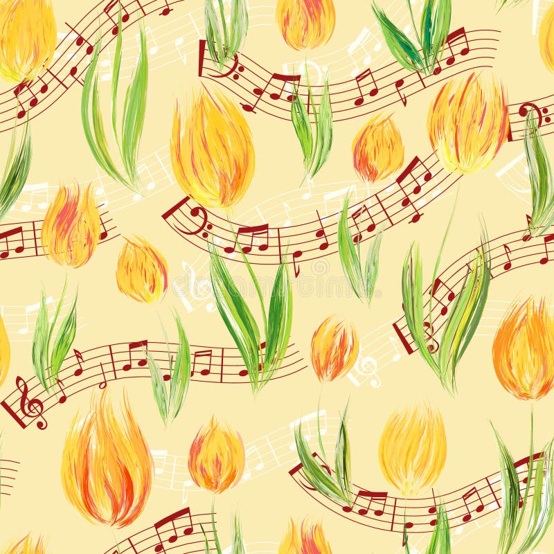 Bright Seamless Pattern with Oil Painted Yellow Tulip Flowers End Notes ...