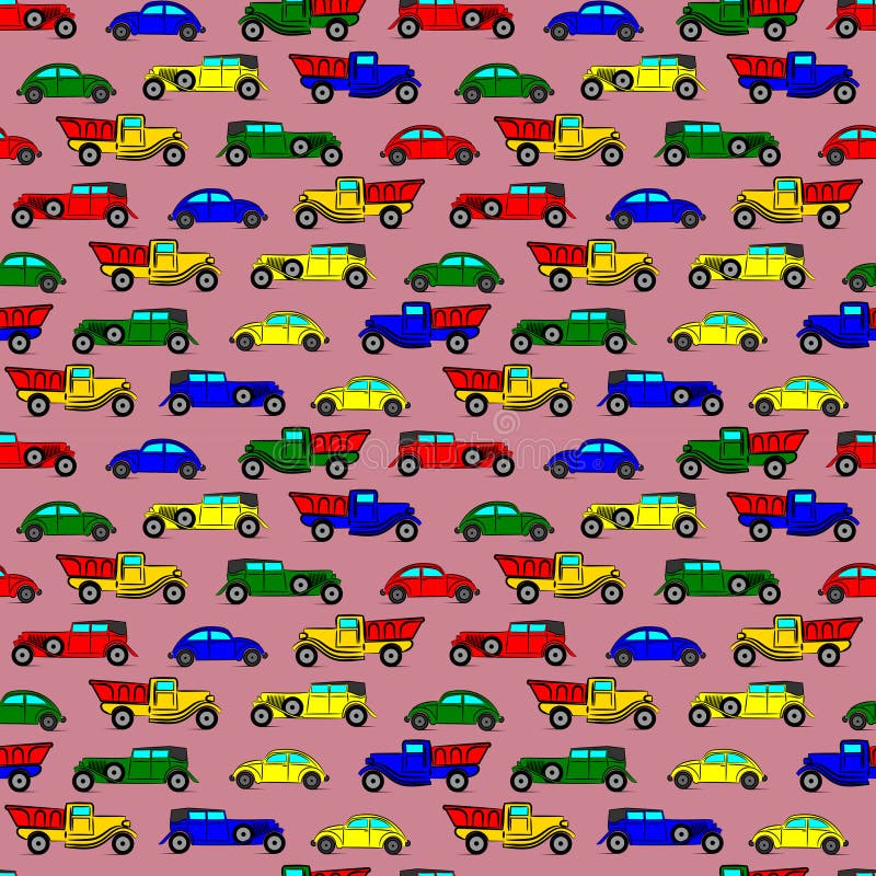 Bright Seamless Pattern with Old Fashioned Vintage Cars Stock Vector ...