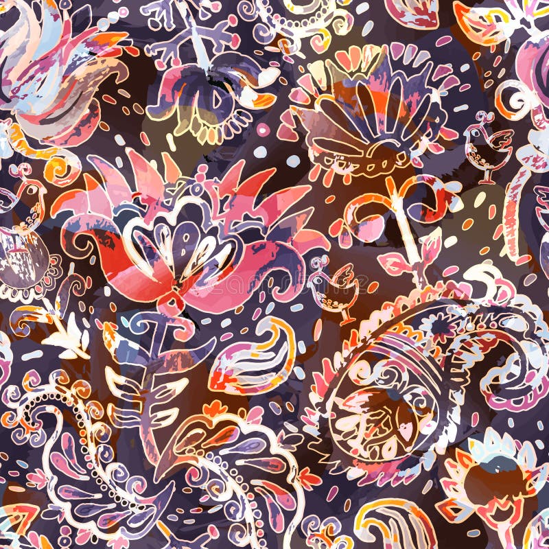 Bright Seamless Pattern in Paisley Style. Colorful Background Stock ...