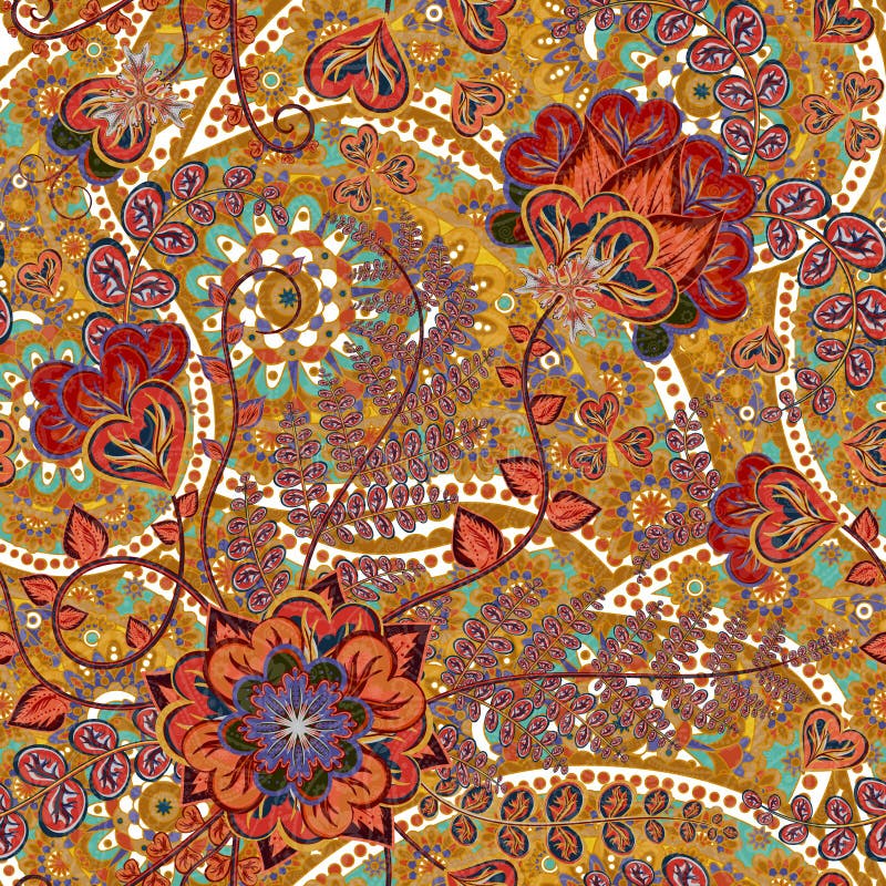 Bright Seamless Pattern in Paisley Style. Colorful Floral Background ...