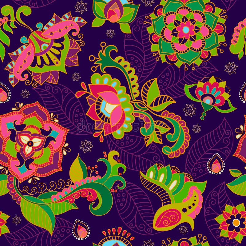 Bright Seamless Pattern In Paisley Style Colorful Background Stock