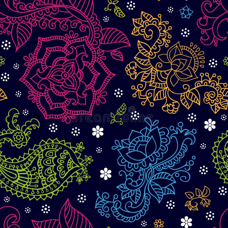 Bright Seamless Pattern in Paisley Style. Colorful Background Stock ...