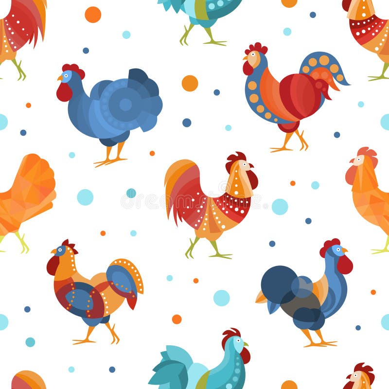 Bright Seamless Pattern with Roosters, Design Element Can Be Used for ...