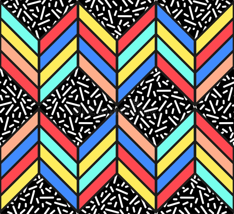 Bright Seamless Pattern in 80s Style with Abstract Multicolored Arrows ...