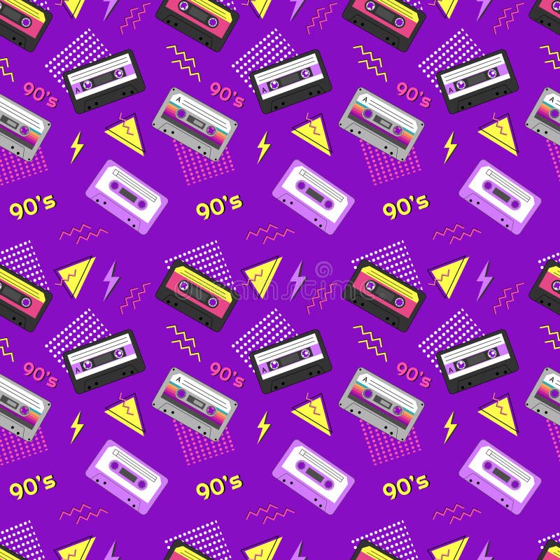Bright Seamless Pattern in the Style of the 90s with Audio Cassettes ...
