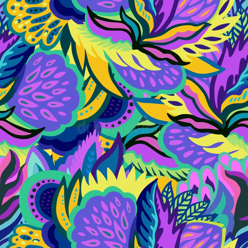 Bright Seamless Psychedelic Pattern with Abstract Colorful Elements ...
