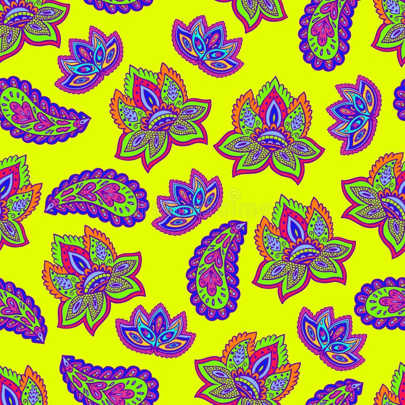 Bright Seamless Psychedelic Pattern with Plant and Floral Elements ...