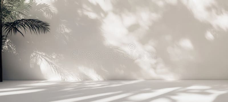 Bright and Serene Interior Studio with Tropical Shadows, White Walls ...