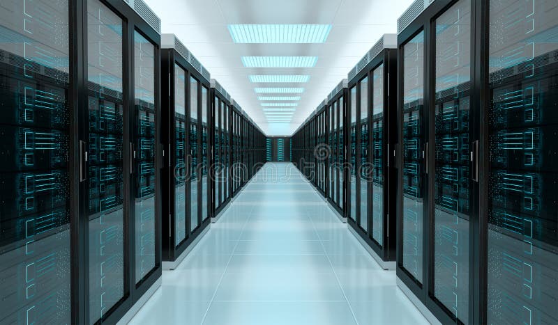 Server Room Data Center Interior 3D Rendering Stock Illustration ...