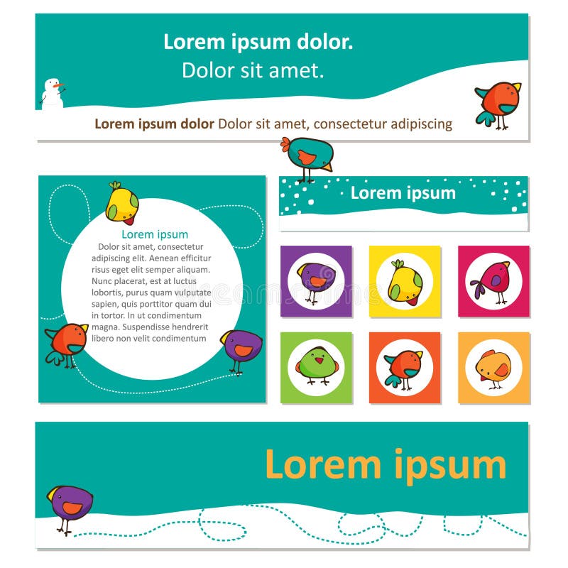 Bright Set Of Banners For Web Design With Cute Birds Stock Illustration ...