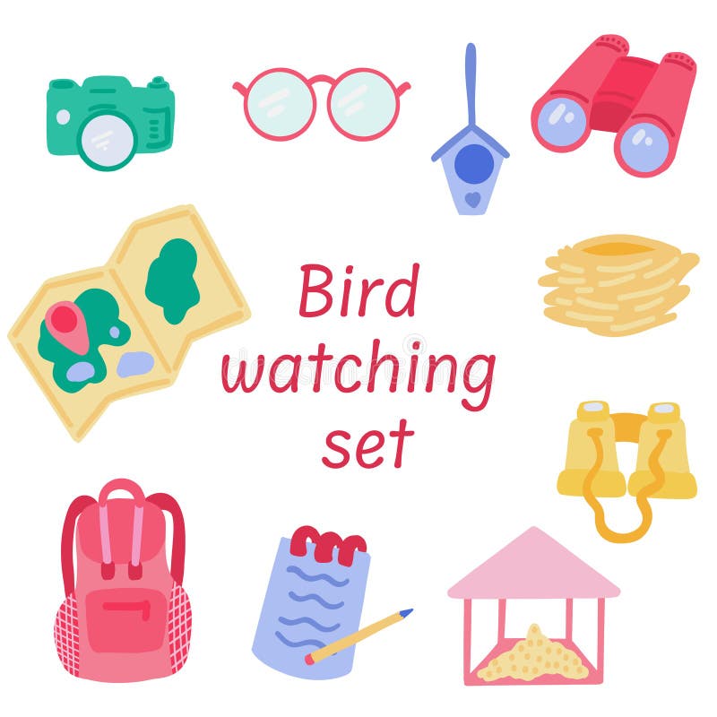 Bright Set of Flat Design Elements of Birds Watching Stock Vector ...