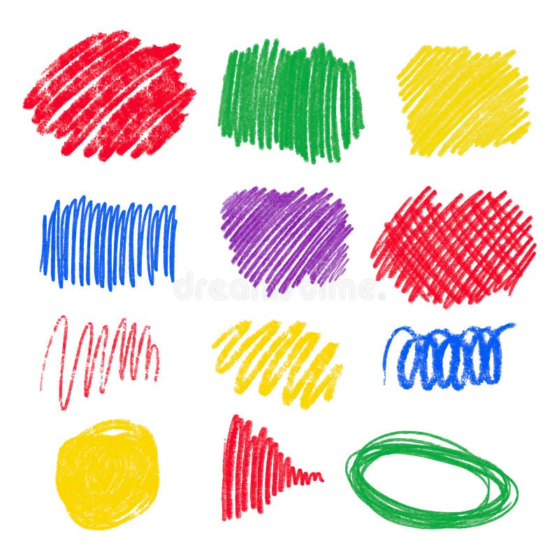 Bright Set of Hand Drawn Colored Pencil Wax Crayon Scribbles on White ...