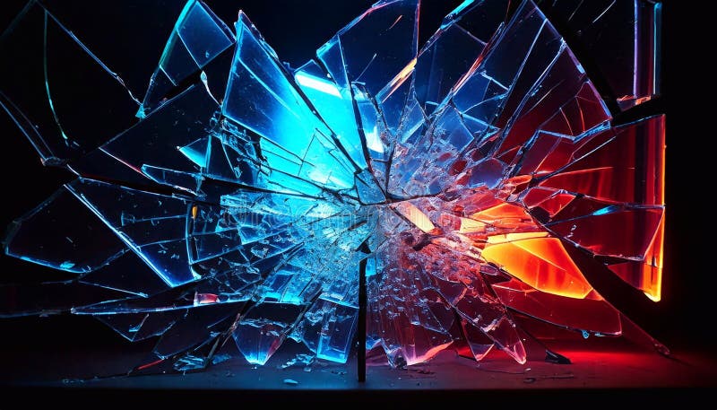 Bright Shards of Broken Glass Illuminated by Neon Light Create a ...