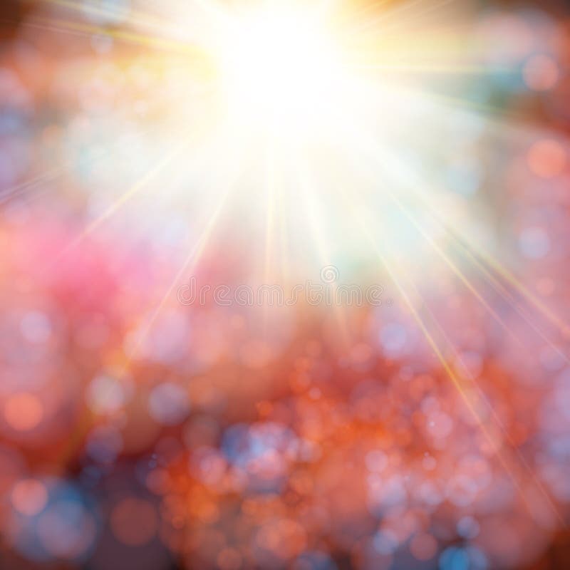 Bright Shining Sun with Lens Flare. Soft Background with Bokeh E Stock ...