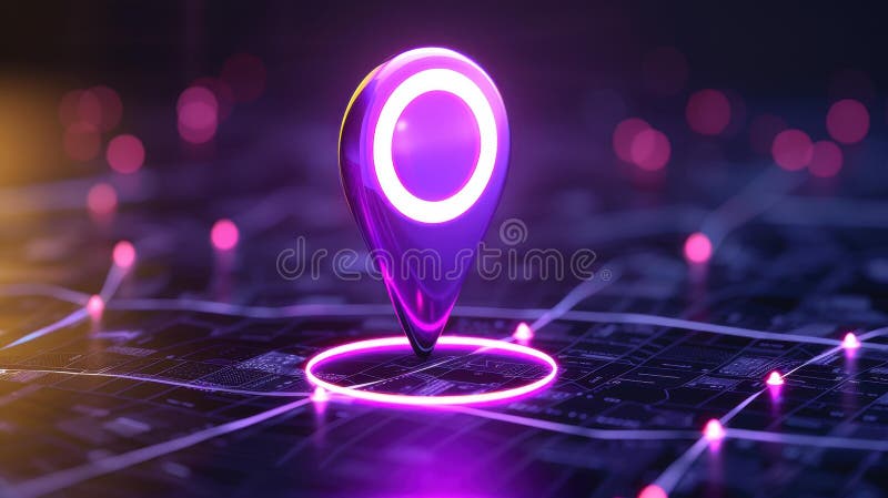 Bright and Shiny Purple Pin Marks a Spot on the Map, Symbolizing Modern ...