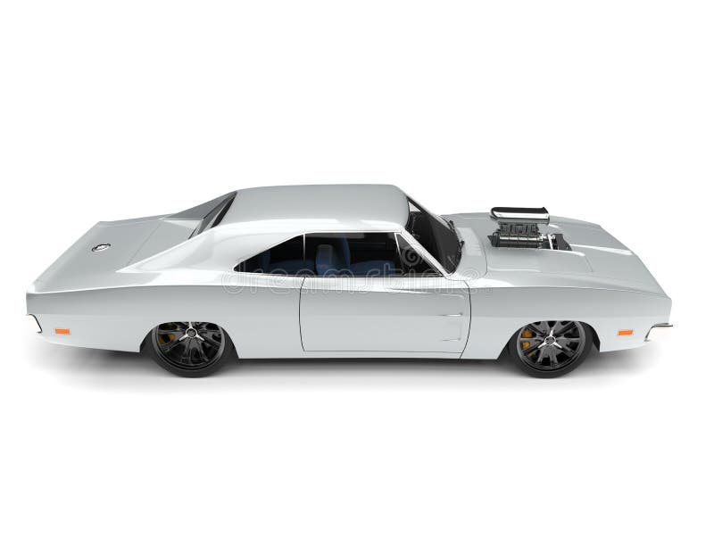 Bright Silver American Vintage Muscle Car - Side View Stock ...
