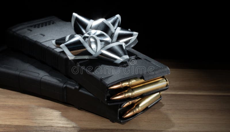 Bright Silver and White Bow on Loaded High Capacity Magazines Stock ...