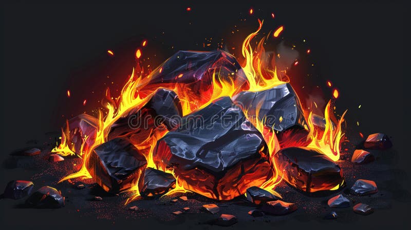 Bright and Simple Burning Coal Game Icon Cartoon Style Stock ...