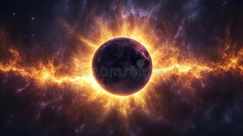 Cosmic Solar Eclipse with Radiating Cosmic Rays and Bright Sky Stock ...