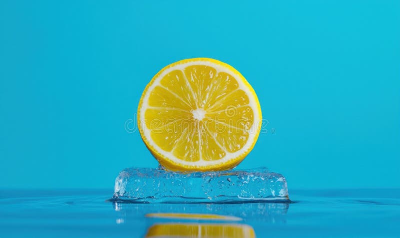 A Bright, Refreshing Lemon Slice Balances Perfectly on an Ice Cube ...