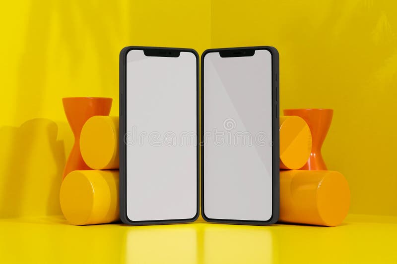 Bright Smartphones Mockup Scene Geometric 3D Presentation Stock ...