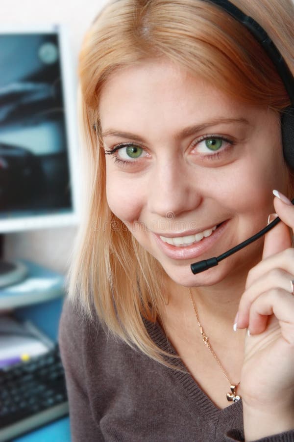 Bright Smile Call-center Operator Stock Photo - Image of help, green ...