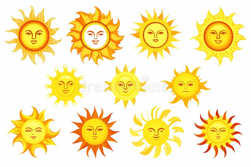 Bright, Smiley Yellow Sun Icons, Group, Clipart Stock Illustration ...