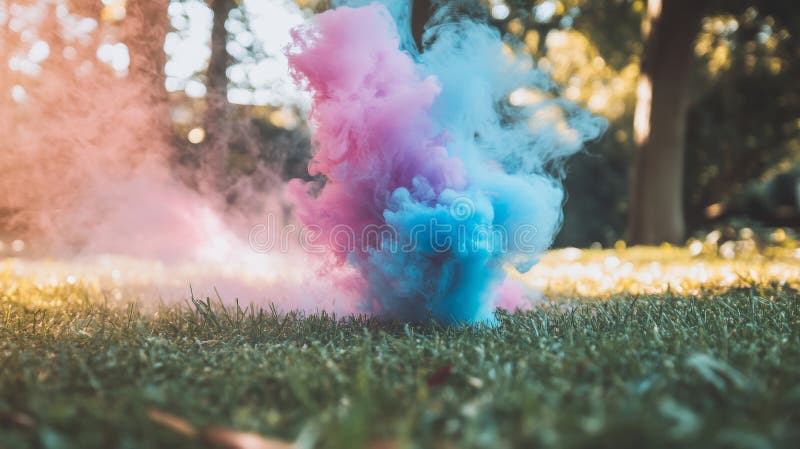 Bright Smoke Rolls Over the Lush Field and Trees Stock Image - Image of ...