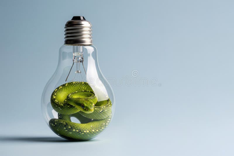 A Bright Snake Curled Up Inside the Bulb. Space for Text. Stock Photo ...