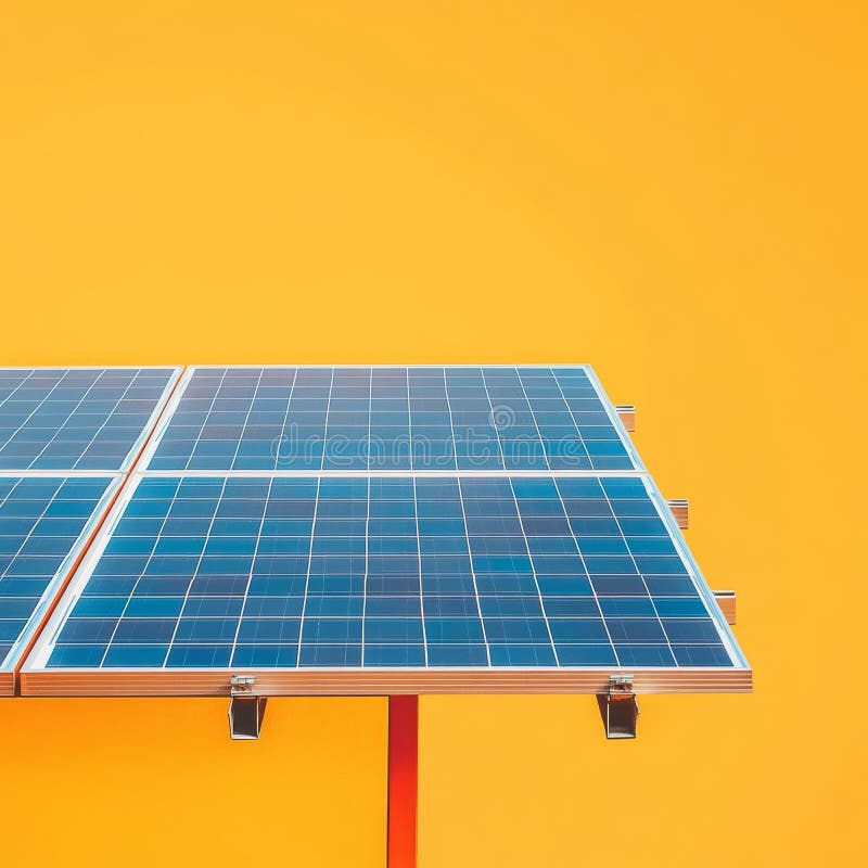 Bright Solar Panels Against a Vibrant Yellow Wall Background Stock ...
