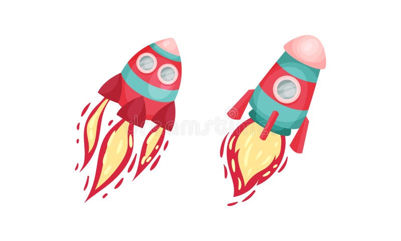 Bright Space Rocket with Reactive Booster Vector Set Stock Vector ...