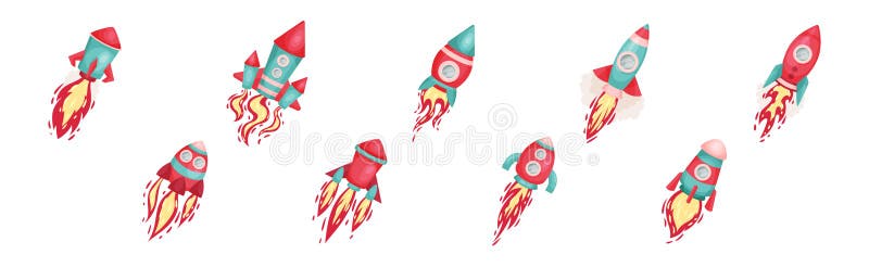 Bright Space Rocket with Reactive Booster Vector Set Stock Vector ...