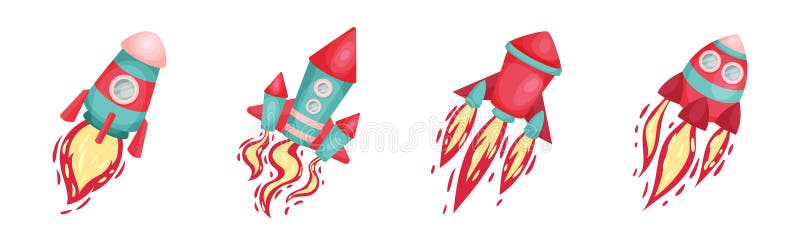 Bright Space Rocket with Reactive Booster Vector Set Stock Vector ...