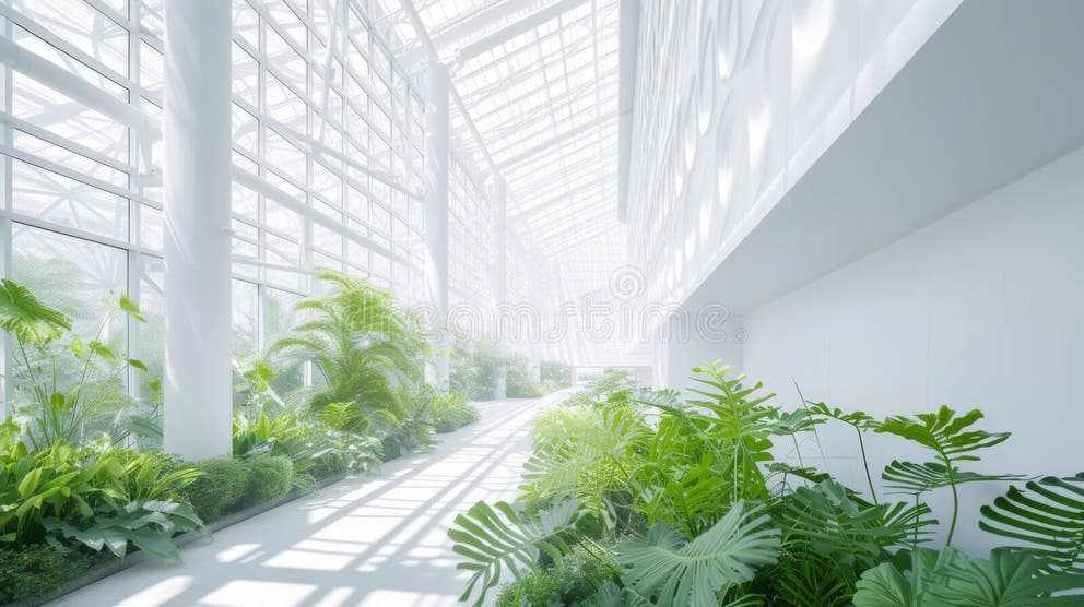 A Bright, Spacious Atrium Adorned with Lush Greenery, Casting Soft ...