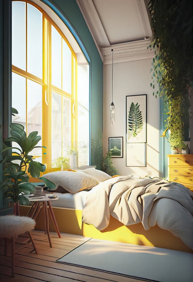 Bright Spacious Bedroom. AI Generated Stock Illustration - Illustration ...