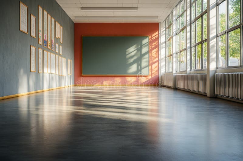 Bright and Spacious Classroom with Natural Light and a Blackboard in a ...