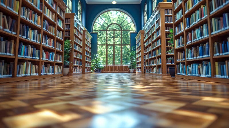 Bright and Spacious College Library with Tall Bookshelves, Large ...