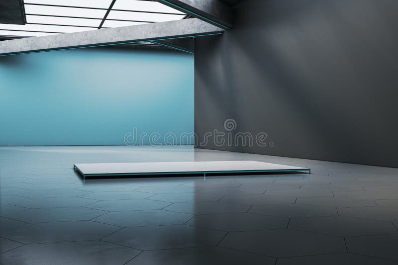 Bright Spacious Concrete Interior with Pedestal and Mock Up Place on ...