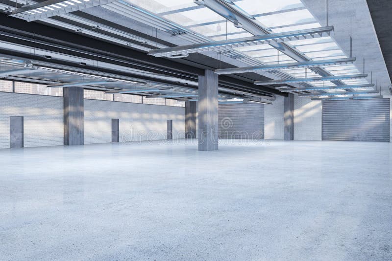 Bright Spacious Concrete Warehouse Garage Interior. Space and Design ...