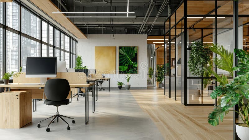 A Bright and Spacious Corporate Office Space Featuring a Sleek Desk and ...