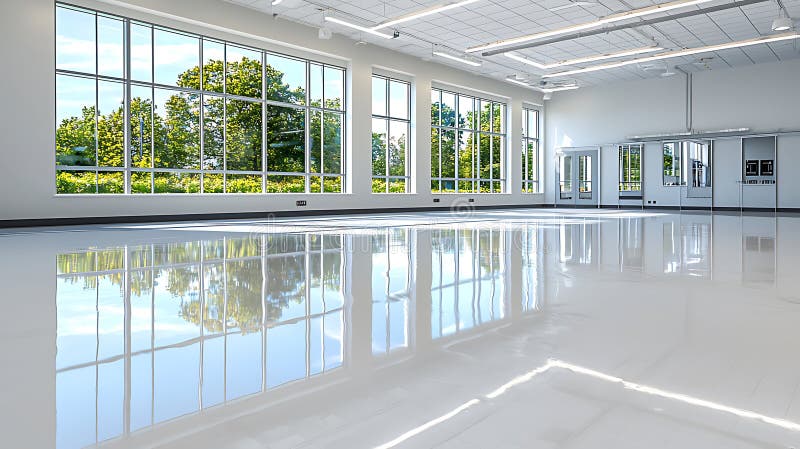 Dance Studio Space with Mirrored Wall and Natural Light Stock ...