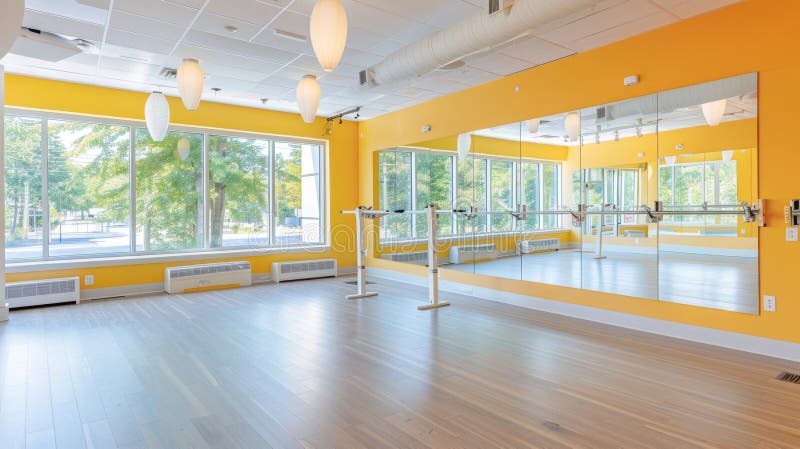 Bright and Spacious Dance Studio with Mirrors and Ballet Barres ...